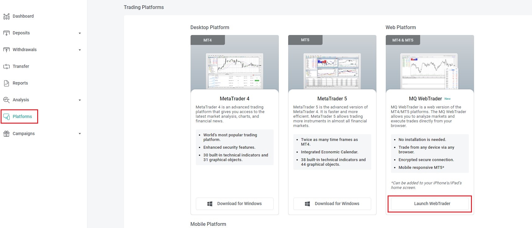How do I launch MQ WebTrader? – Equiti Brokerage Ltd.